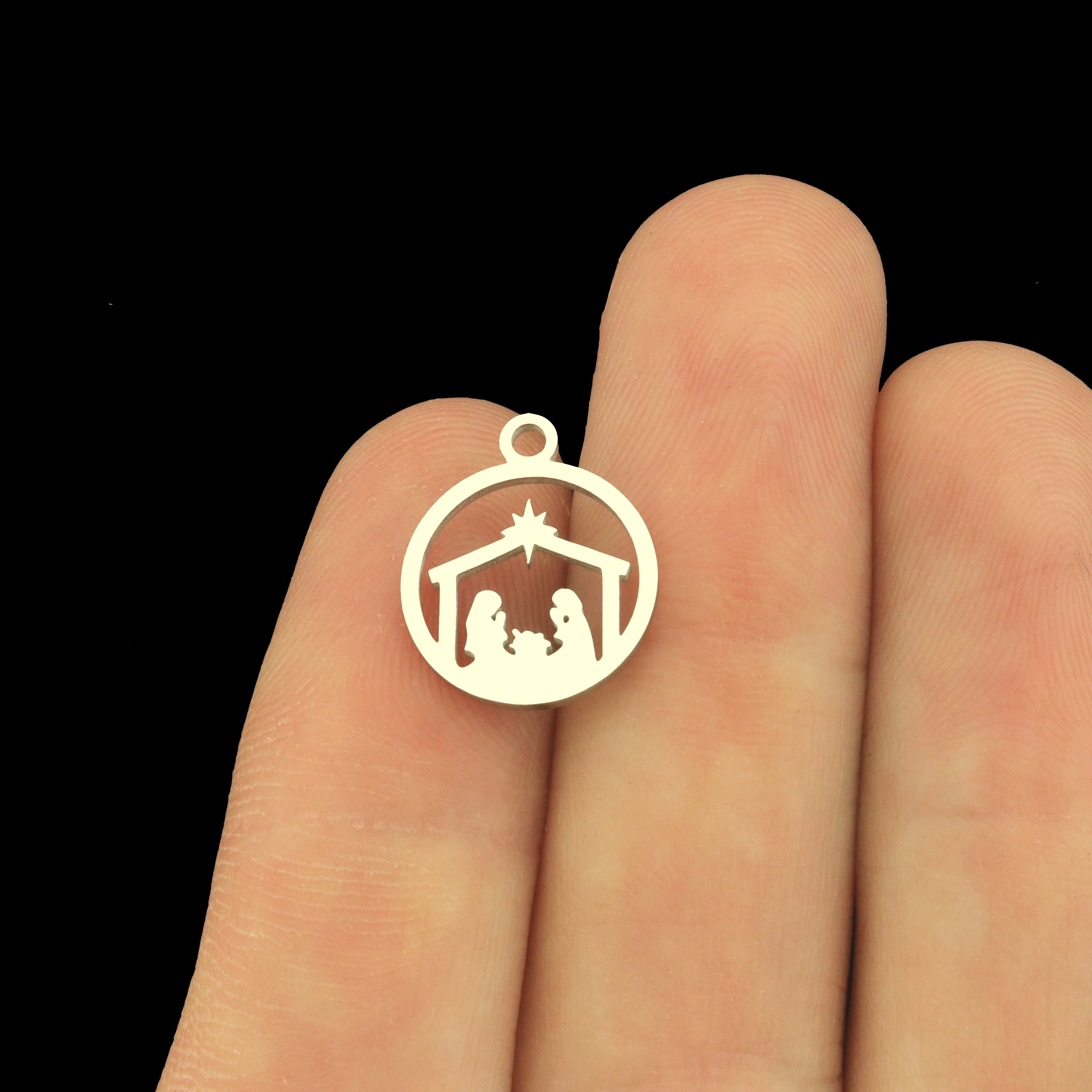 2 Nativity Stainless Steel Charms - Christmas Pendant - 2 Sided - Choo