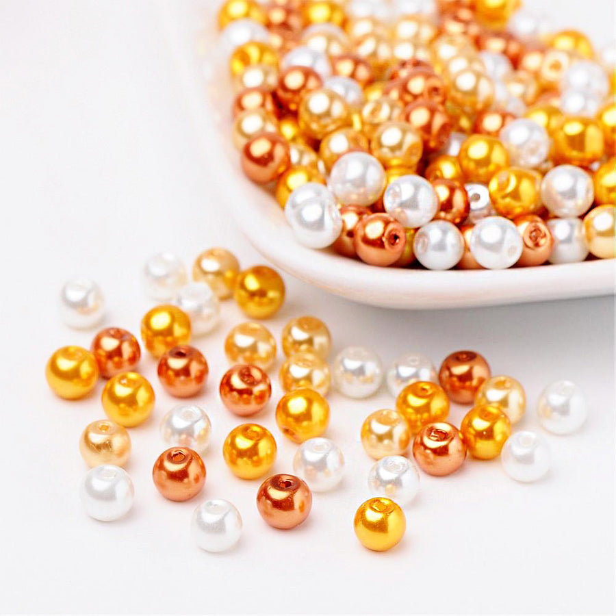 200 Round Glass Beads - Assorted Pearl Mix - 6mm - Choose Your Color!