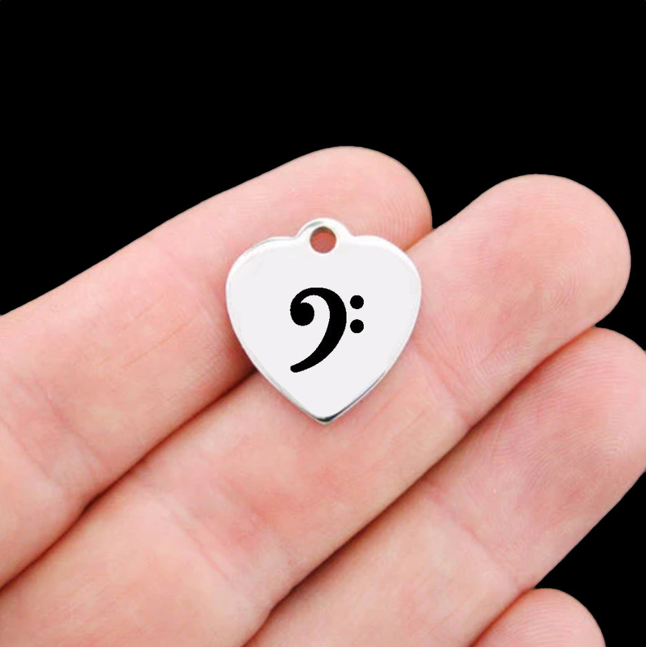 Bass Clef Music Stainless Steel Heart Charms - BFS011-8723