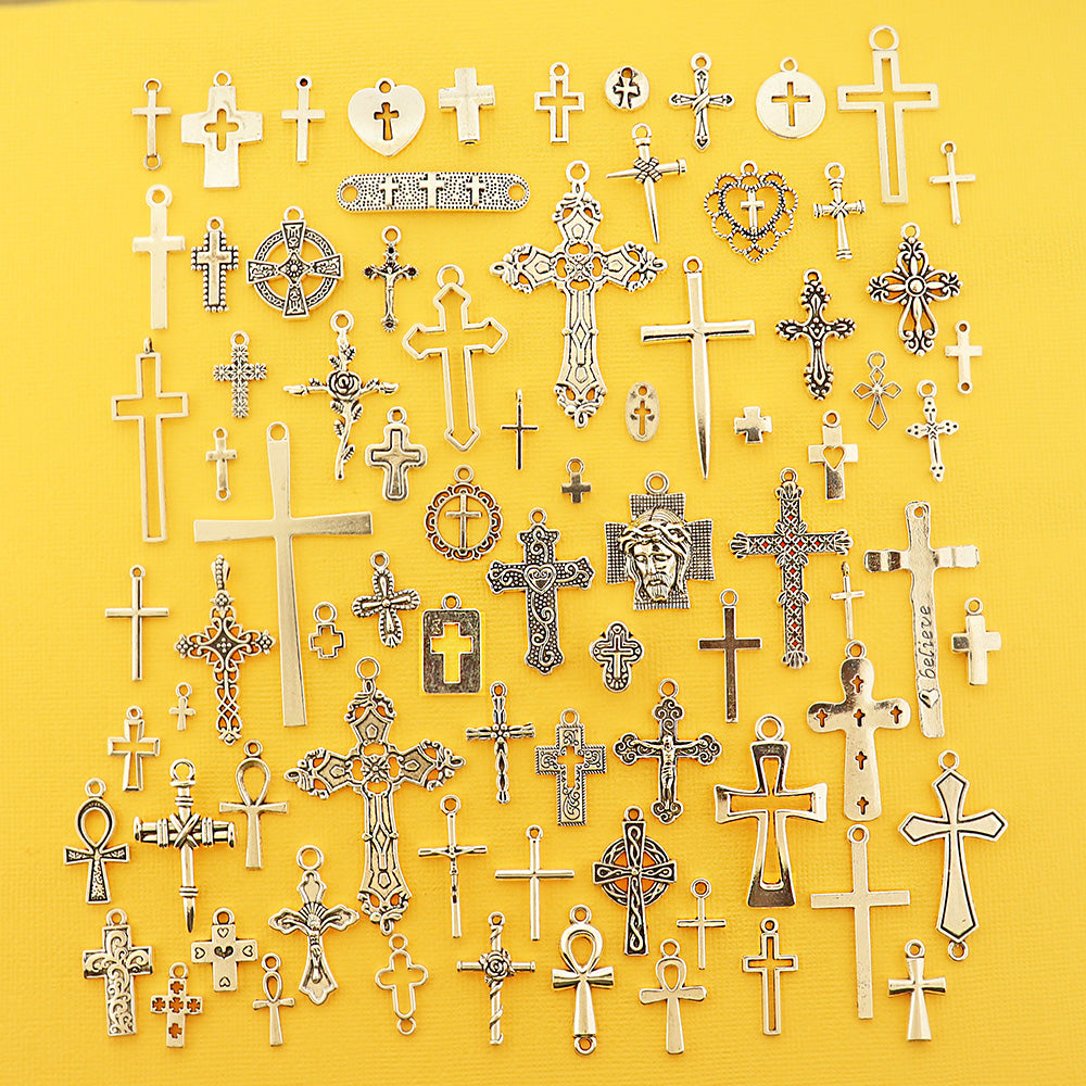 Deluxe Cross Charm Collection Antique Silver Tone 80 Different Charms