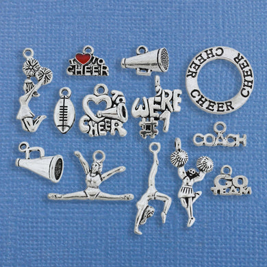 Deluxe Cheerleader Charm Collection Antique Silver Tone 13 Charms - CO