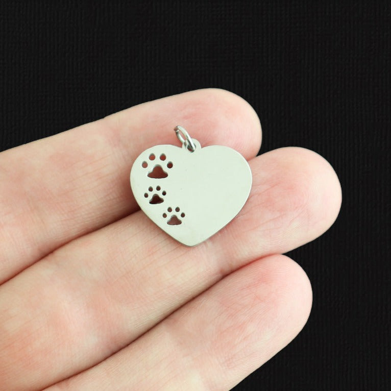 Heart Paw Print Stainless Steel Charm - SSP598
